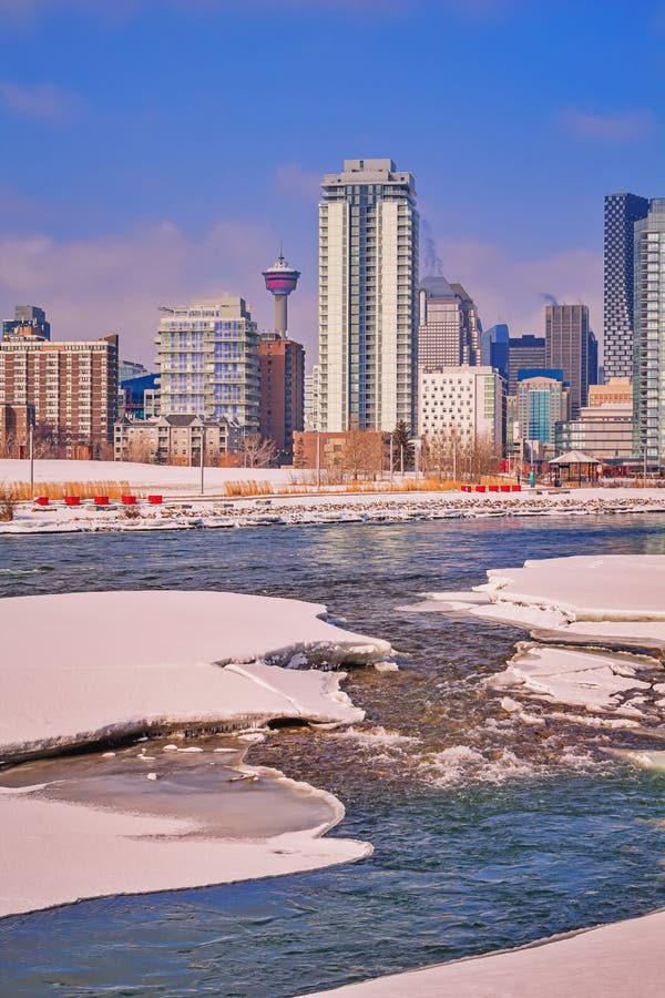 Blue Skies Over a Winter Calgary Stock Image - Image of architecture ...
