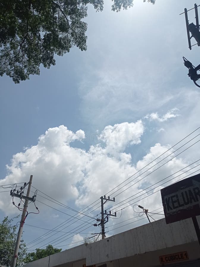 Blue Skies with White Cloud and Electric Pole Stock Image - Image of ...