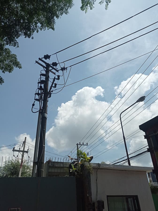 Blue Skies with White Cloud and Electric Pole Stock Image - Image of ...