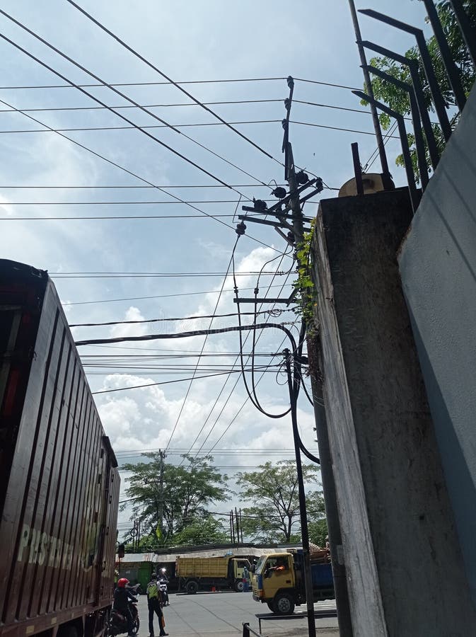 Blue Skies with White Cloud and Electric Pole Stock Photo - Image of ...