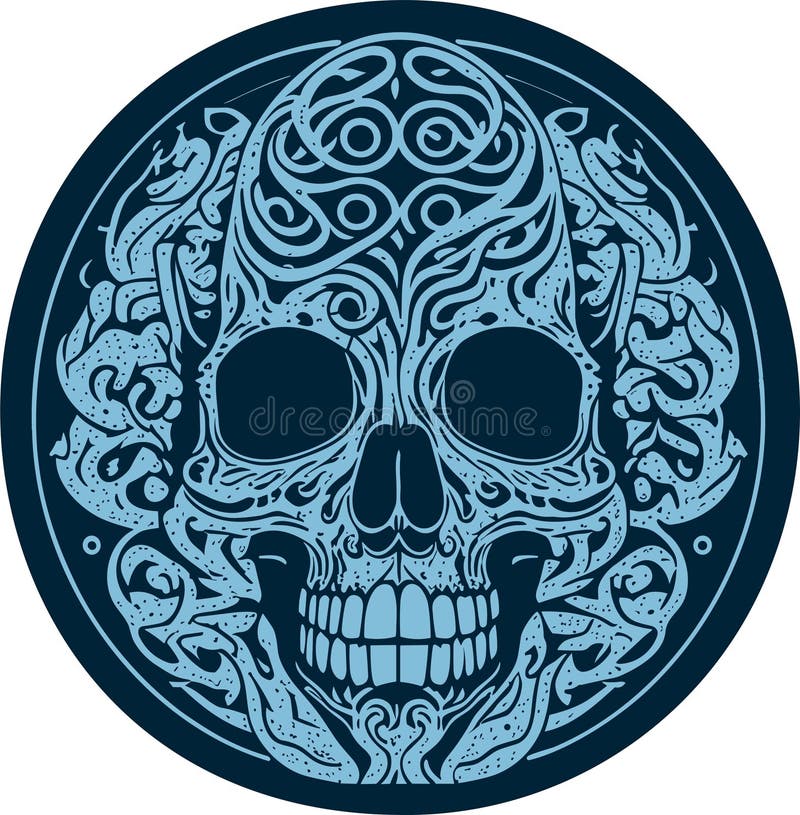 Blue Skull in Circle stock illustration. Illustration of artwork ...