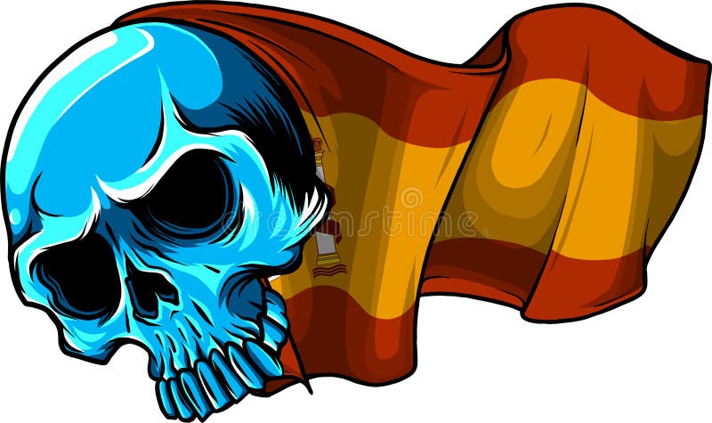 Vector Blue Skull Hand Drawing Illustration on White Background Stock ...