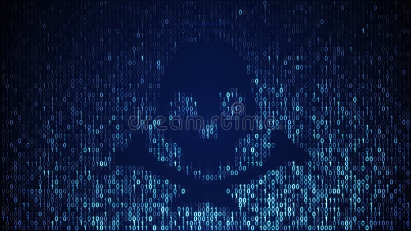 Blue Skull Shape of Binary Code on Screen Stock Illustration ...