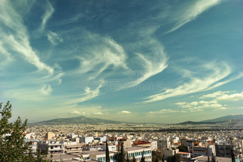 The Blue Sky Above the Athens, Panorama Stock Photo - Image of town ...
