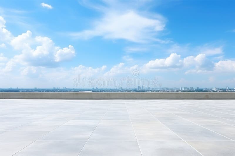 Blue Sky Background Cloud Horizon with Empty Concrete Floor. Generative ...