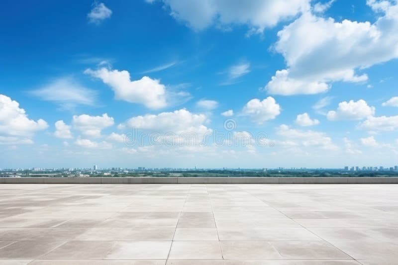 Blue Sky Background Cloud Horizon with Empty Concrete Floor. Generative ...