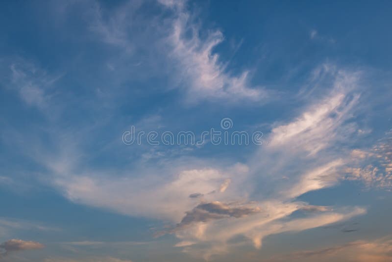 Blue Sky Background with White Striped Clouds. Clearing Day and Good ...