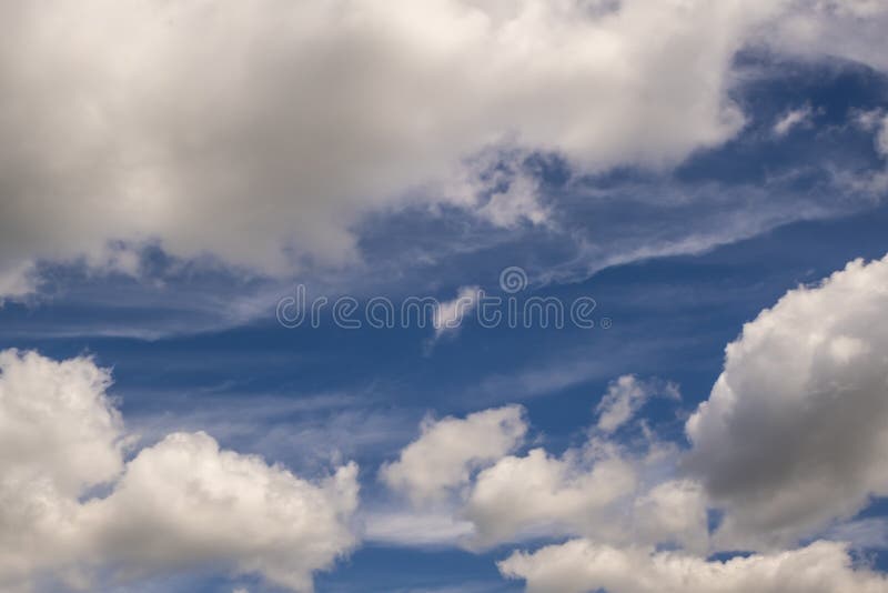 Blue Sky Background with White Striped Clouds. Clearing Day and Good ...