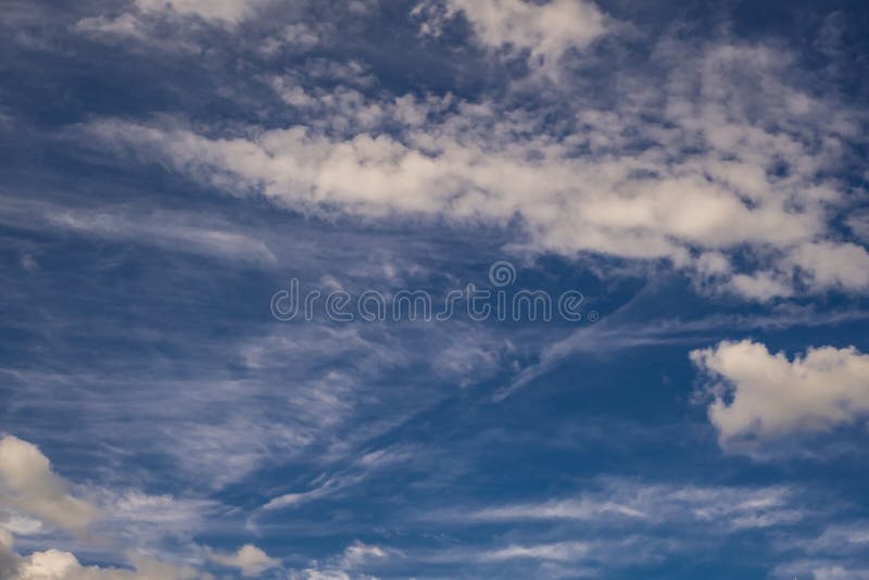 Blue Sky Background with White Striped Clouds. Clearing Day and Good ...