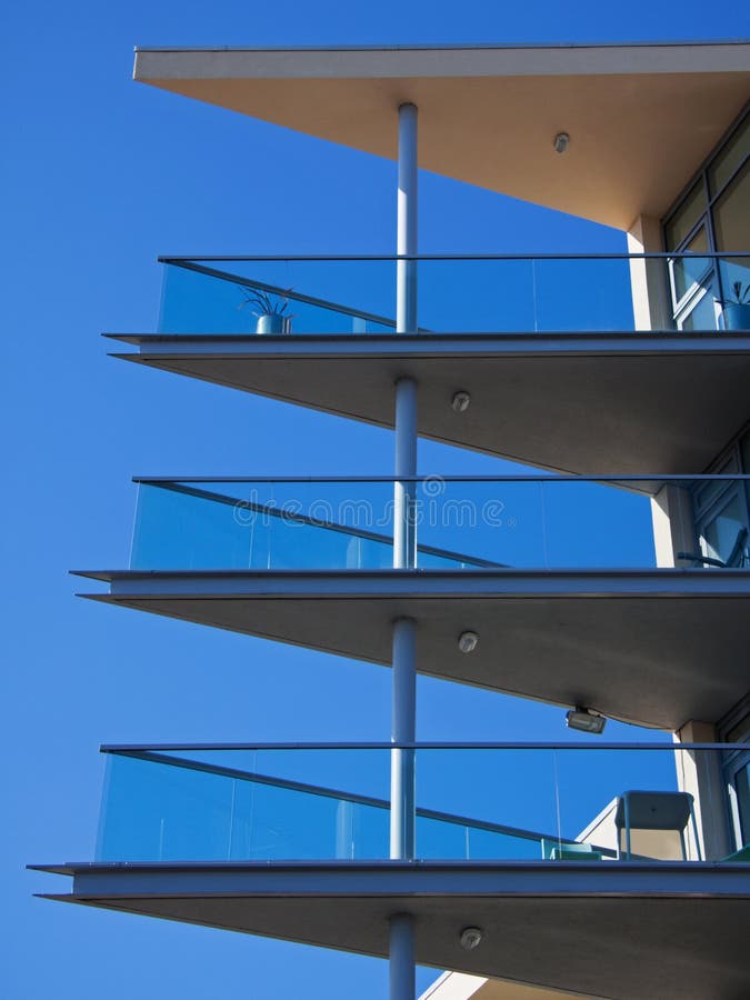 Blue Sky, Balconies and Acute Angles Stock Image - Image of apartment ...