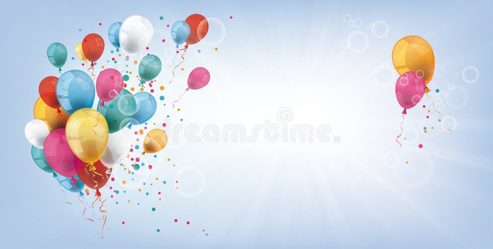 Blue Sky Balloons Grape Confetti Sunbeam Header Stock Vector ...
