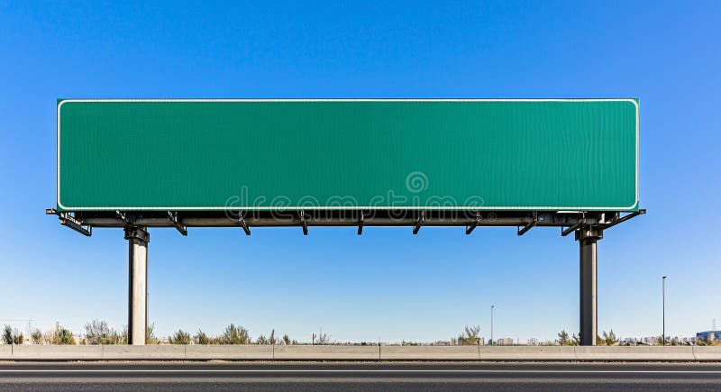 Blue Sky and a Blank Highway Sign Over a Three Lane Highway in the USA ...