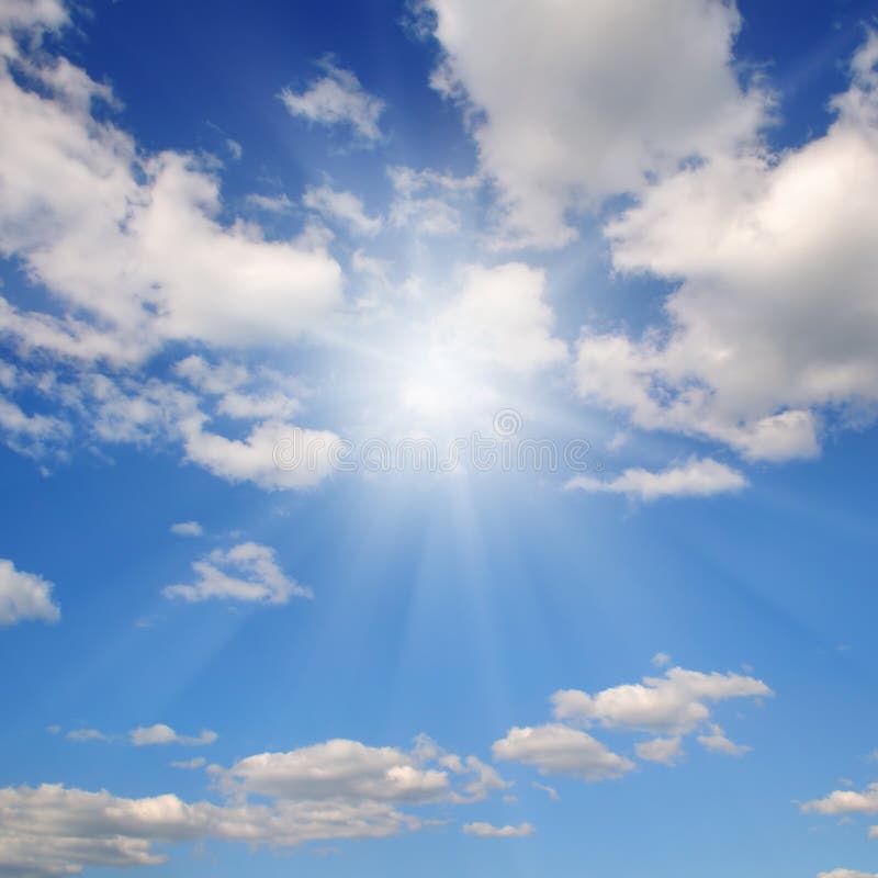 In the Blue Sky Bright Sun and Light Clouds Stock Image - Image of high ...