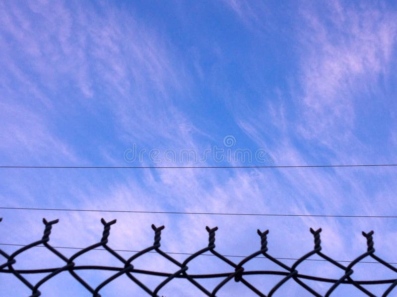 Blue Sky Cloud Chain Link Fence Background Design Element Stock Photo ...