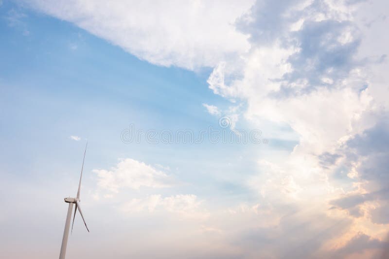 Blue Sky and Cloud with Wind Turbine in Sunset. Clean Energy for Save ...