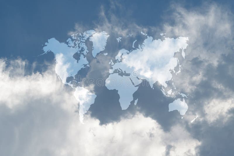 Blue Sky Cloud with World Map Stock Image - Image of cloudscape, spring ...