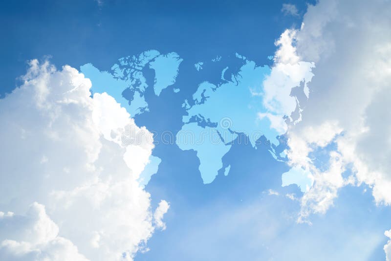 Blue Sky Cloud with World Map Stock Photo - Image of light, bright ...