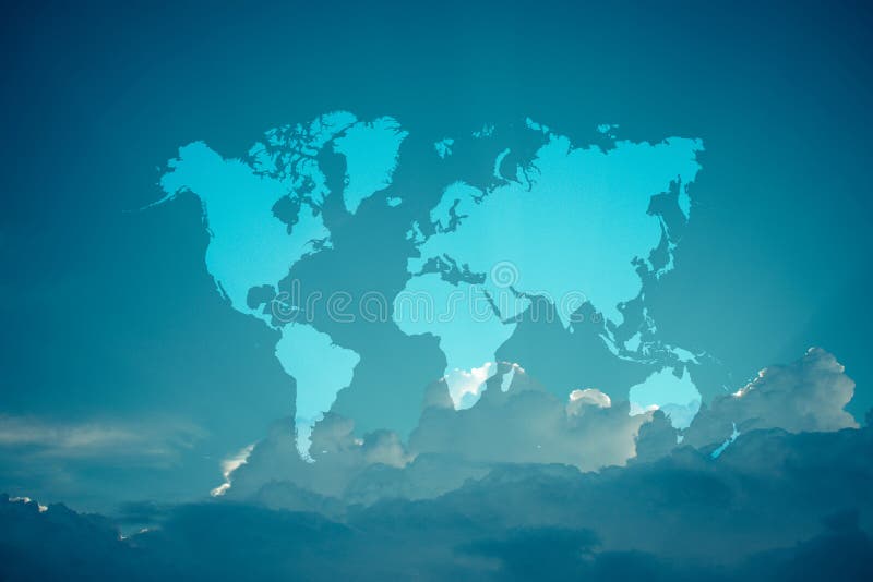 Blue Sky Cloud with World Map , Process in Vintage Style Stock Image ...