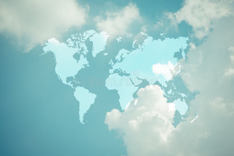 Blue Sky Cloud with World Map , Process in Vintage Style Stock Photo ...