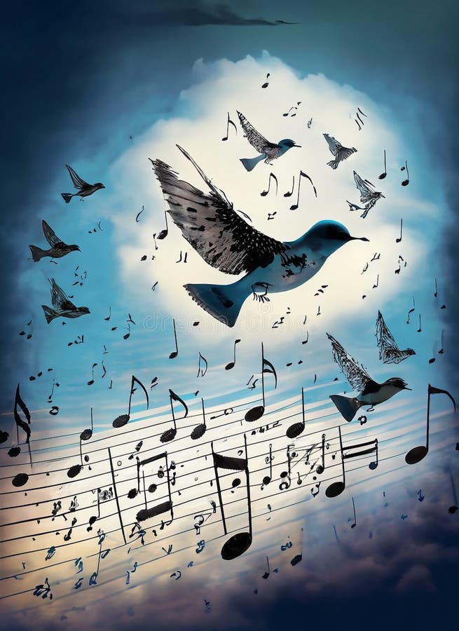 Blue Sky with Clouds with Bird and Musical Stock Illustration ...