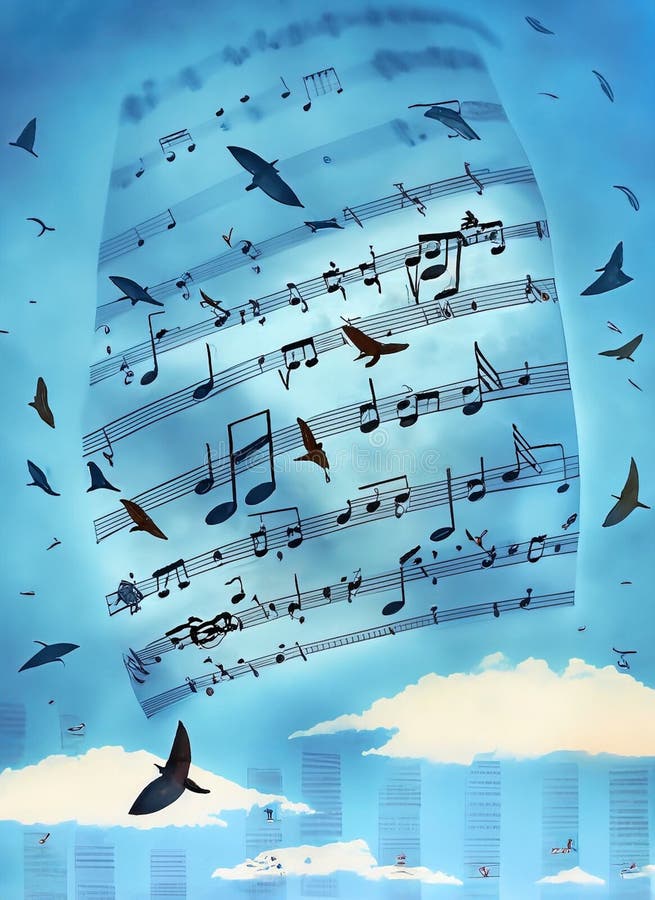Blue Sky with Clouds with Bird and Musical Stock Illustration ...