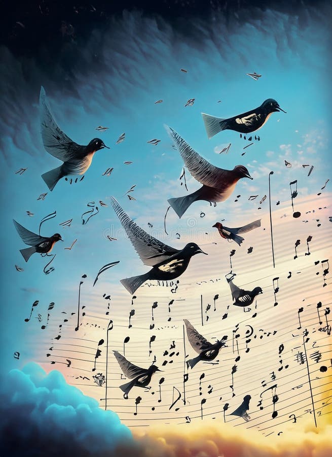 Blue Sky with Clouds with Bird and Musical Stock Illustration ...