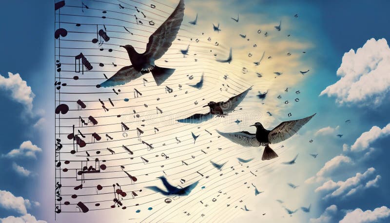 Blue Sky with Clouds with Bird and Musical Stock Illustration ...