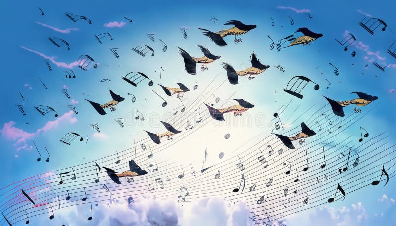 Blue Sky with Clouds with Bird and Musical Stock Illustration ...