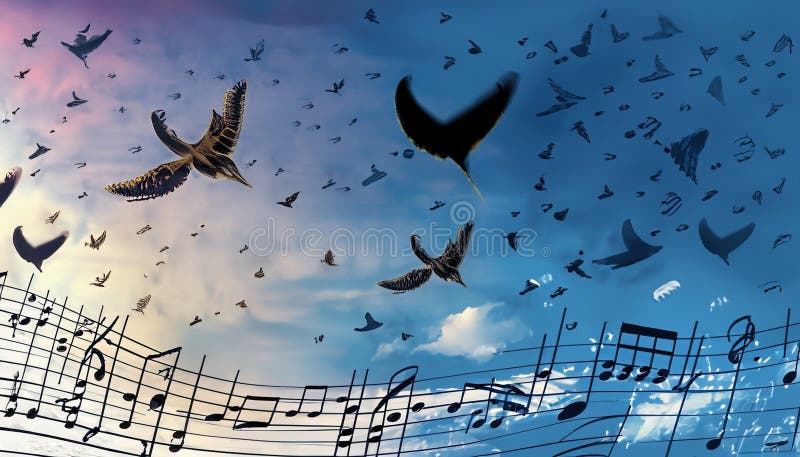 Blue Sky with Clouds with Bird and Musical Stock Illustration ...