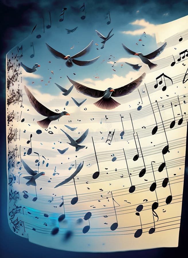 Blue Sky with Clouds with Bird and Musical Stock Photo - Image of notes ...