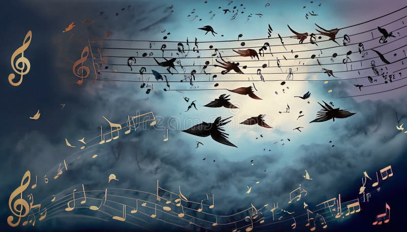 Blue Sky with Clouds with Bird and Musical Stock Illustration ...