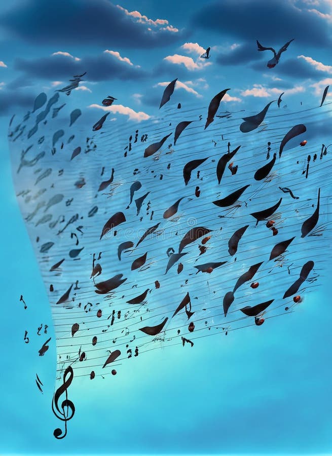 Blue Sky with Clouds with Bird and Musical Stock Photo - Image of notes ...