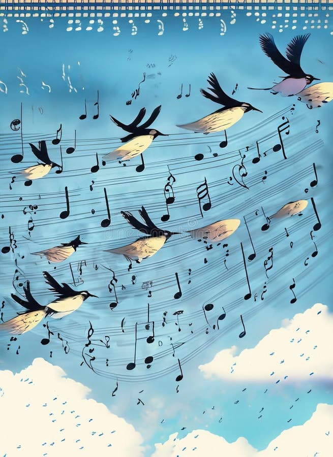 Blue Sky with Clouds with Bird and Musical Stock Image - Image of wing ...