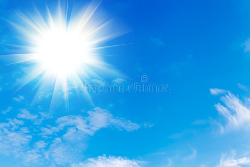 Blue Sky with Clouds and Sun with Rays of Light Stock Photo - Image of ...