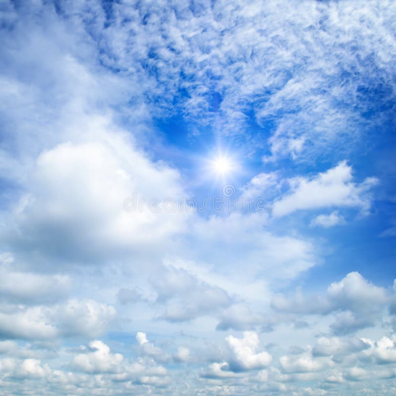 Blue Sky with Clouds and Bright Sun Stock Image - Image of outdoor ...