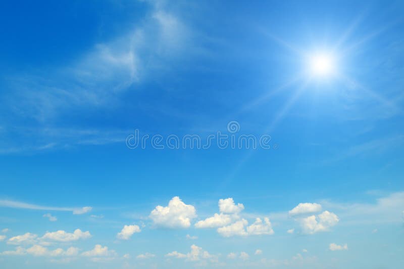 Blue Sky with Clouds and Bright Sun Stock Image - Image of cumulus ...