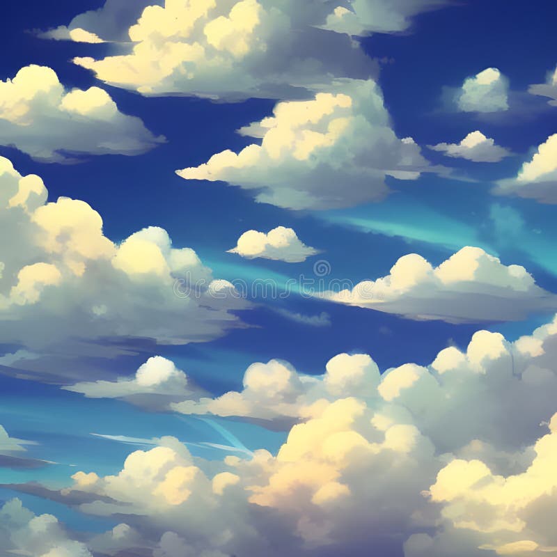 Blue Sky with Clouds in Cartoon Style. Artwork Created Using Generative ...