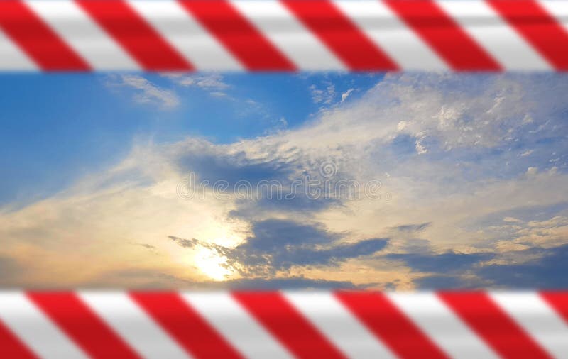 Blue Sky Clouds Closed Red Warning Tape, Abstract Background Stock ...