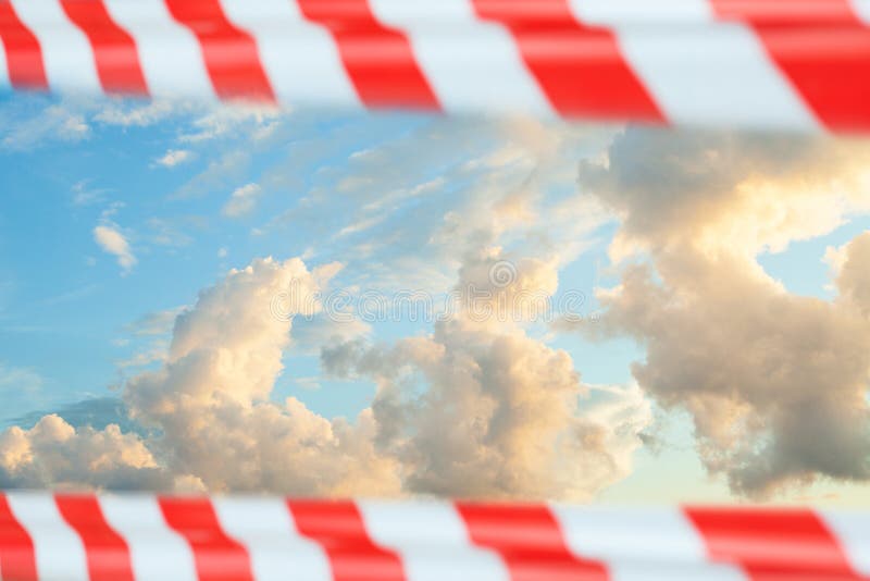 Blue Sky with Clouds Closed Warning Tape, Prohibition Concept Stock ...