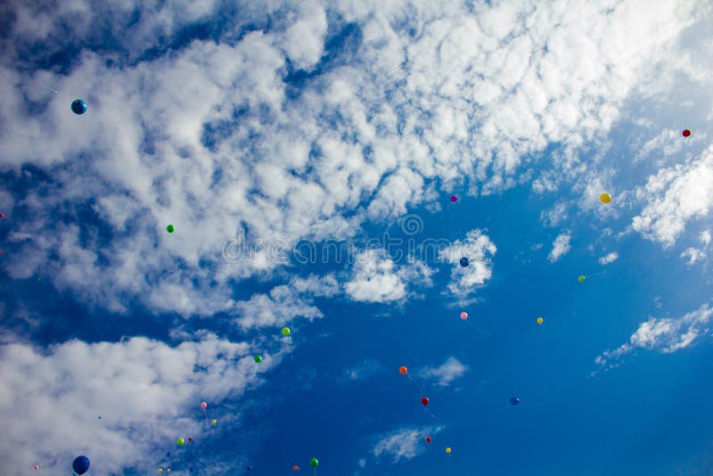 Blue Sky with Clouds and Colorful Balls Stock Image - Image of blue ...