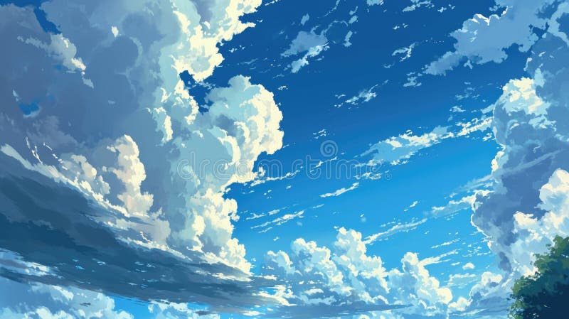 Blue Sky with Clouds, Manga, Anime, Comic Style Generative Ai Stock ...