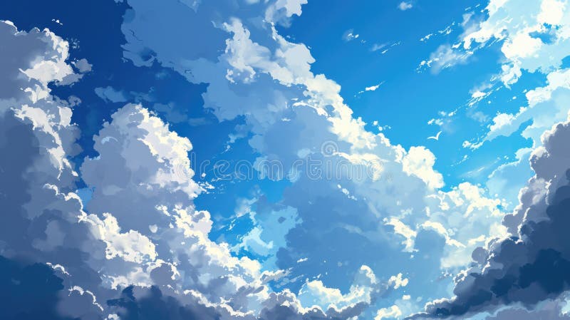 Blue Sky with Clouds, Manga, Anime, Comic Style Generative Ai Stock ...