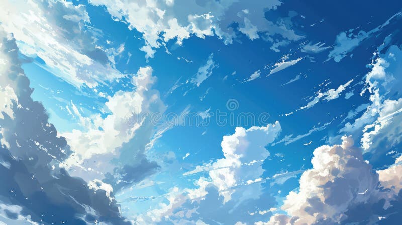 Blue Sky with Clouds, Manga, Anime, Comic Style Generative Ai Stock ...