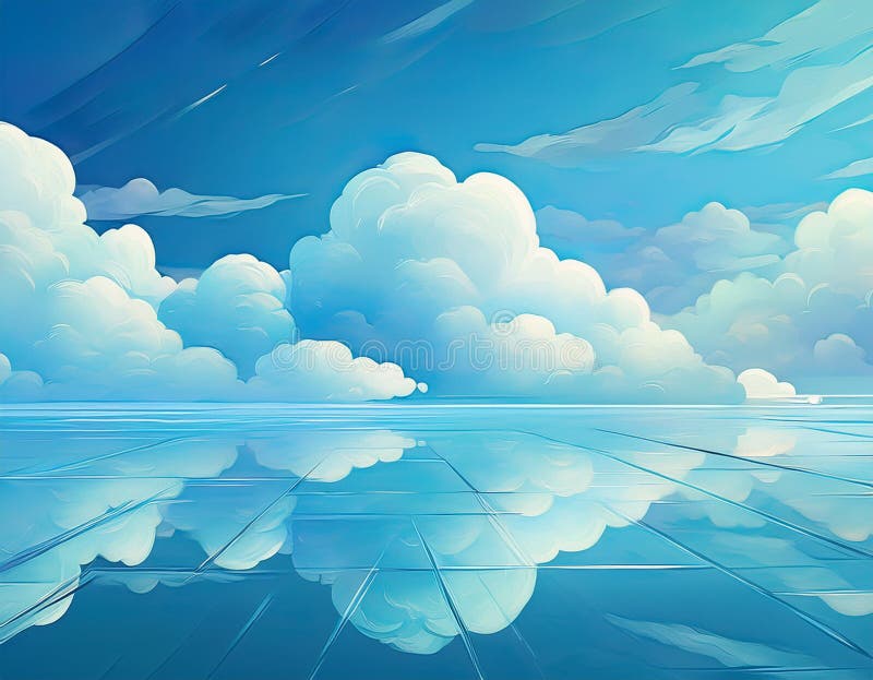 Blue Sky and Clouds with Mirror Reflections, Generative Ai Stock ...