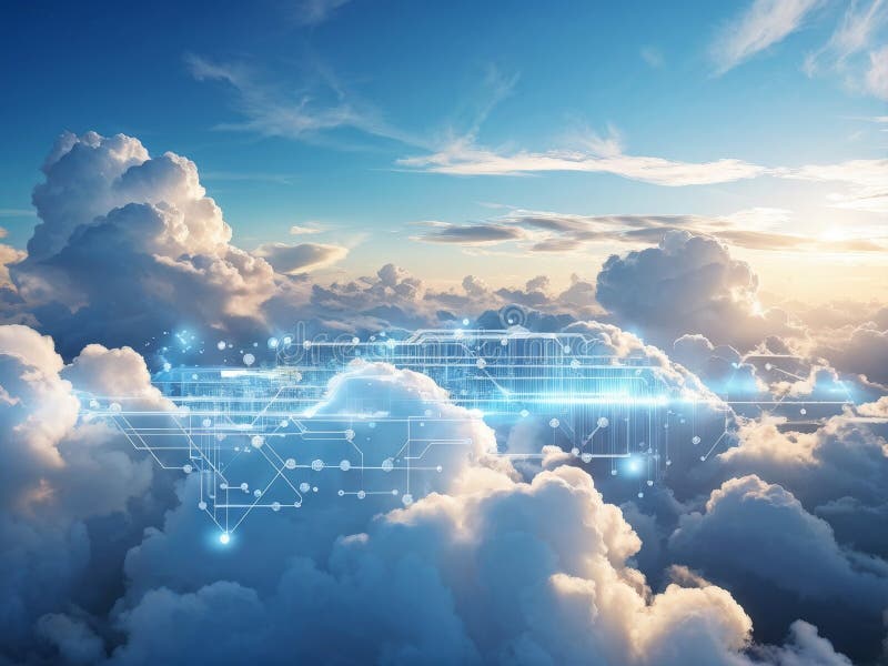 Blue Sky and Clouds Over City Background, 3D Image. Computer Digital ...