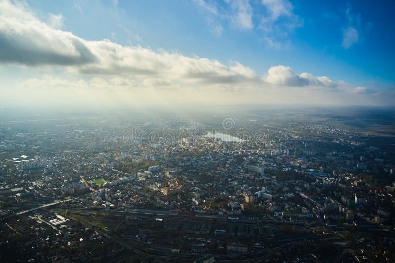 Blue Sky with Clouds Over the City, View from an or Drone V2 Stock ...