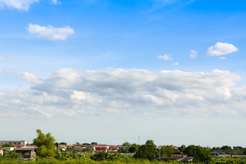 Blue Sky with Clouds Over Field Stock Photo - Image of background, drop ...