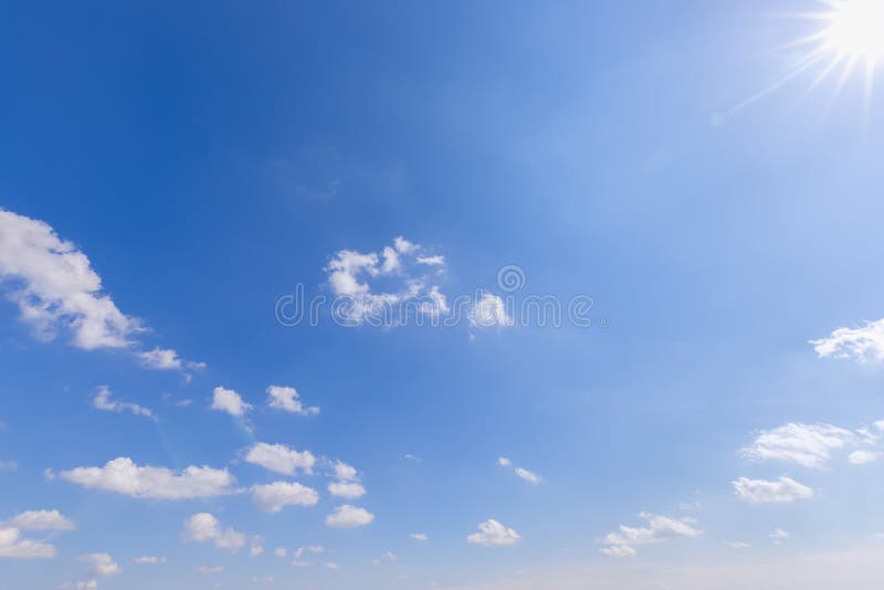 Blue Sky with Clouds with Perspective and Sun with Rays in the Upper ...
