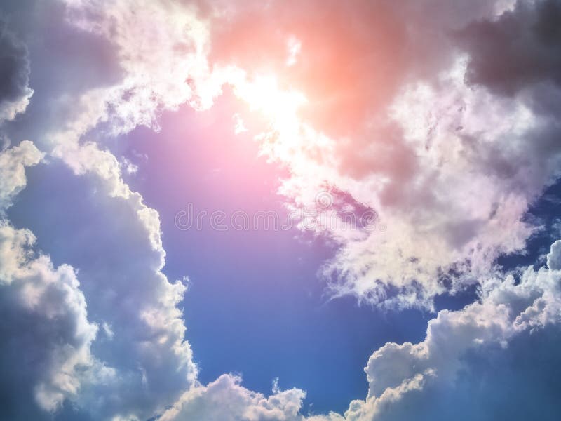 Blue Sky with Clouds and Sun Rays. Stock Image - Image of glow ...