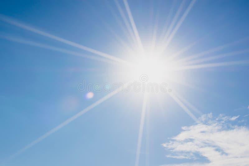 Blue Sky with Clouds and Sun Reflection. the Sun Shines Bright in Stock ...